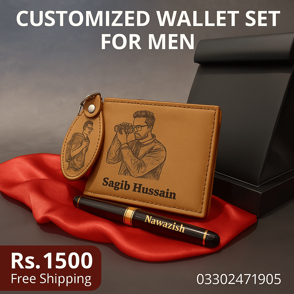 Premium Leather Wallet Set – Photo Engraving with Custom Pen – GiftCity